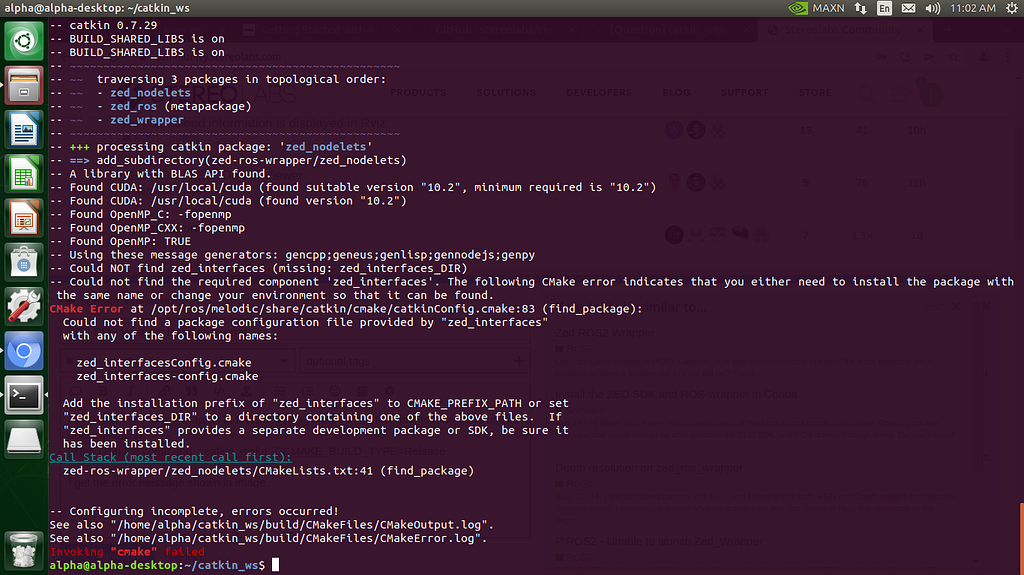ZED ROS Wrapper Installation error in Jetson Nano - Stereolabs Forums