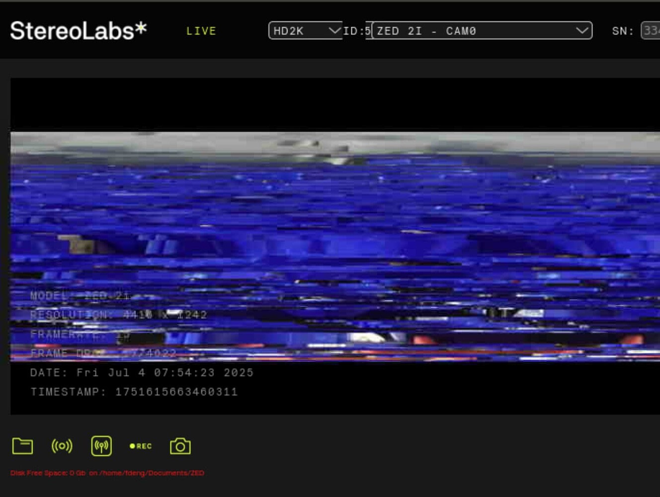 Zed 2i video stream is misaligned and continuously flickering - Stereolabs Forums